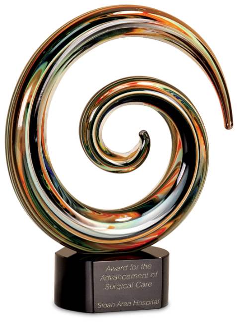 Spiral Art Glass Award Trophy | Colorful Blown Glass Statue | Award Hero