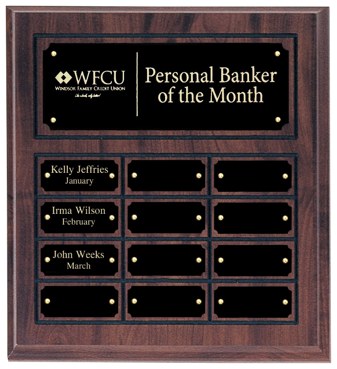 12 Plate Cherry Wood Finish Perpetual Plaque with Header | Engraved ...